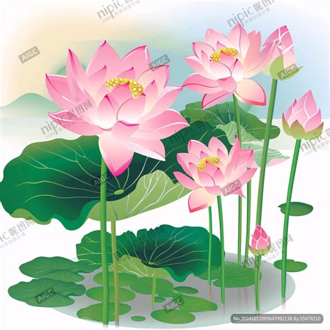 Ai创作图荷花图下载 荷花插画荷花 莲花荷叶荷塘插画 荷花池 荷花文件 手绘荷花池塘 荷花荷叶荷塘 荷花荷叶图 荷花素材 夏日荷花手绘 数码手绘荷花 荷花荷叶图形 昵图网