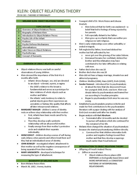 Melanie Klein Object Relations Theory Pdf Id Object Relations Theory