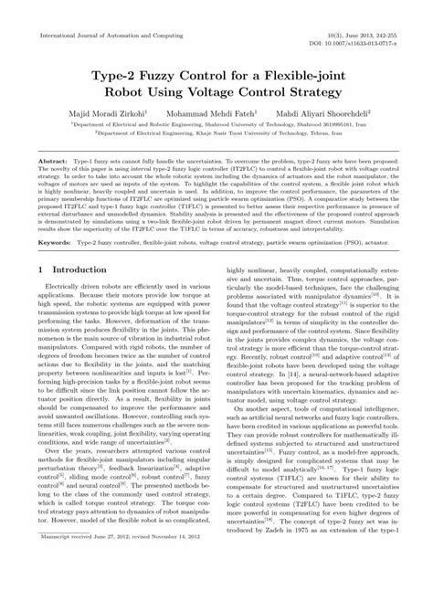Pdf Type 2 Fuzzy Control For A Flexible Joint Robot Using Fuzzy