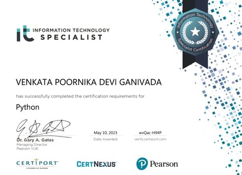 Poornika Ganivada On Linkedin Pythonprogramming Pythoncertification Itspecialist Pearson