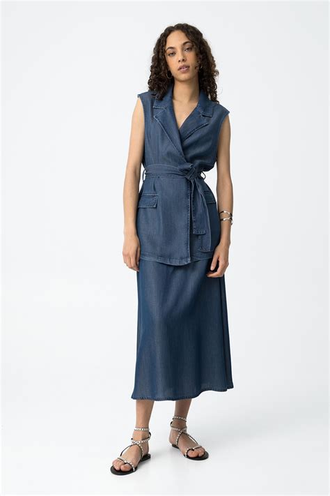 Denim Effect Midi Skirt 10063779e10 Tiffosi