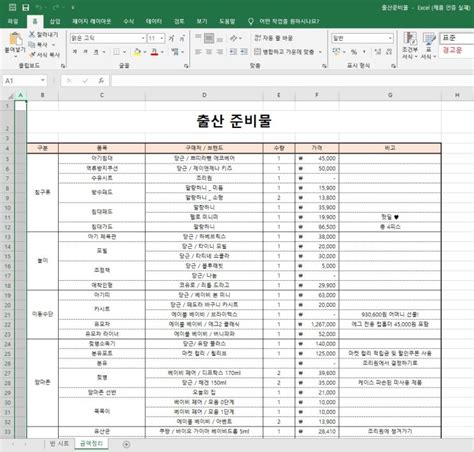 임신 35주 출산 준비물 리스트 엑셀 파일 공유 2월 아기 출산 조리원 준비물 구매처 및 비용 네이버 블로그