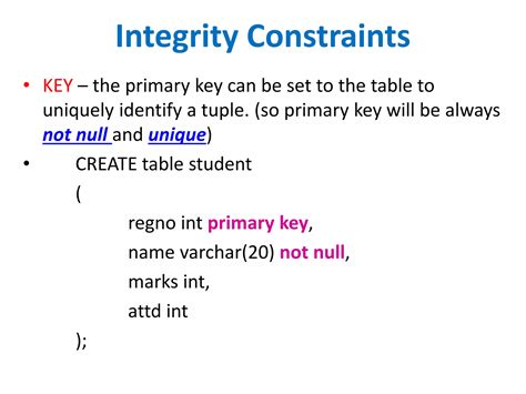 Integrity Constraints In Dbms PPT
