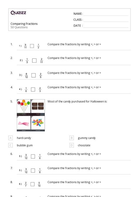 50 Comparing Fractions Worksheets For 7th Grade On Quizizz Free And Printable