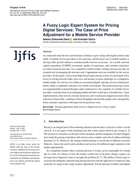 Pdf A Fuzzy Logic Expert System For Pricing Digital Services The