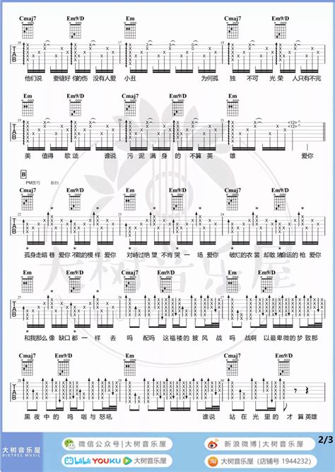 孤勇者吉他谱 原版陈奕迅歌曲 简单g调指弹曲谱 高清六线乐谱教学 吉他谱 中国曲谱网