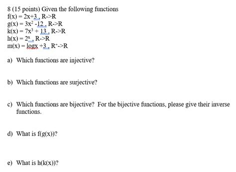 solved 8 15 points given the following functions
