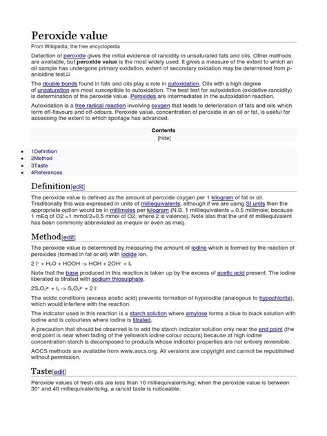Peroxide Value Pdf Physical Sciences Chemical Substances
