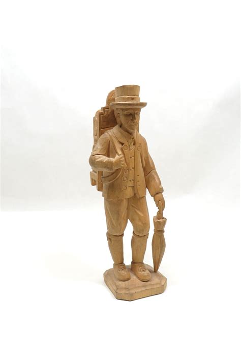 Carved Wood Figure Clock Peddler Vintage Collectible Etsy