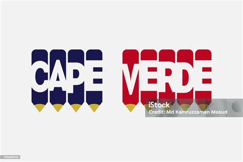 연필 기호 창의적인 아이디어 디자인이 있는 카보베르데 텍스트 카보베르데 깃발 색 개념 벡터 그림입니다 카보베르데 타이포그래피