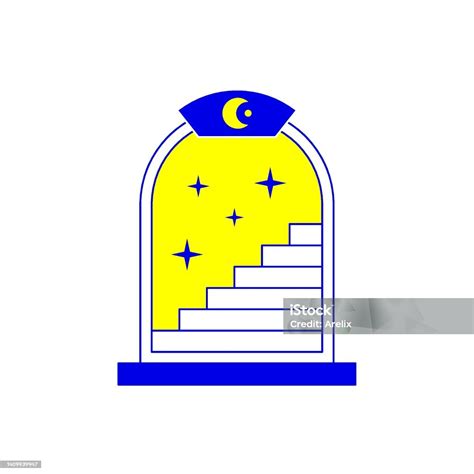최소한의 초현실적 인 문 계단 추상 보호 라인 아치 계단 트렌디 한 신비로운 기하학적 예술 디자인 벡터 일러스트 레이 션 0명에 대한 스톡 벡터 아트 및 기타 이미지