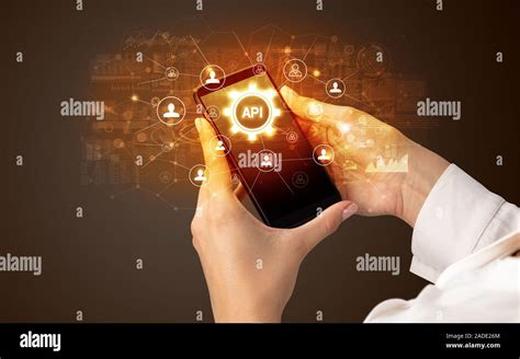 Female Hand Holding Smartphone With Api Abbreviation Modern Technology