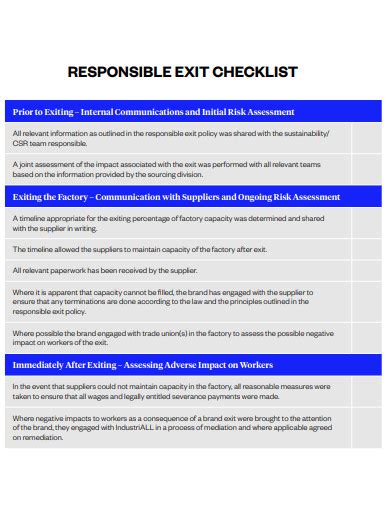 FREE Exit Checklist Samples In MS Word MS Excel Google Docs Google Sheets PDF