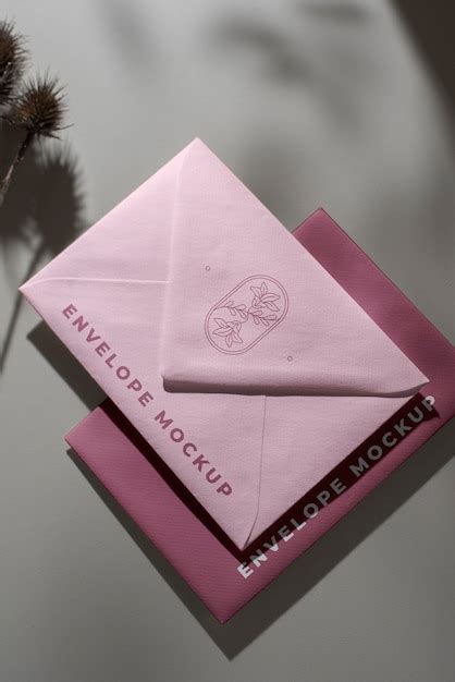 꽃과 종이 봉투 모형 디자인 무료 Psd 파일