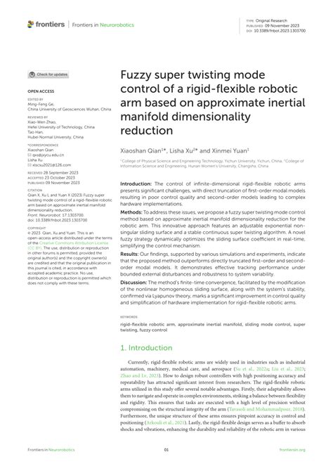 Pdf Fuzzy Super Twisting Mode Control Of A Rigid Flexible Robotic Arm Based On Approximate