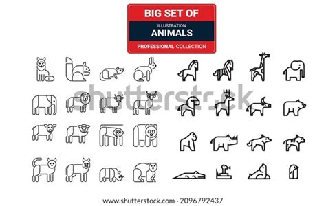 Set Animals Clean Modern Icons Outline Stock Vector Royalty Free