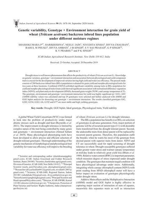 Pdf Genetic Variability Genotype × Environment Interaction For Grain