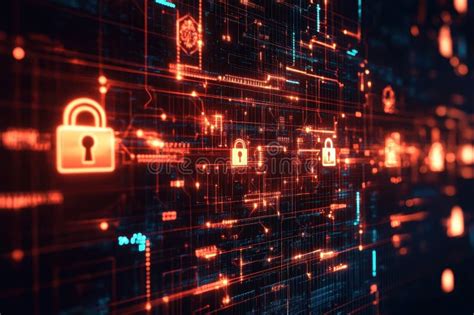 Abstract Digital Network With Glowing Red Lock Icons Stock Illustration Illustration Of