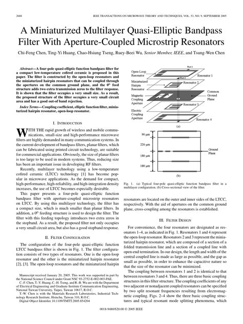 Pdf A Miniaturized Multilayer Quasi Elliptic Bandpass Filter With Aperture Coupled Microstrip