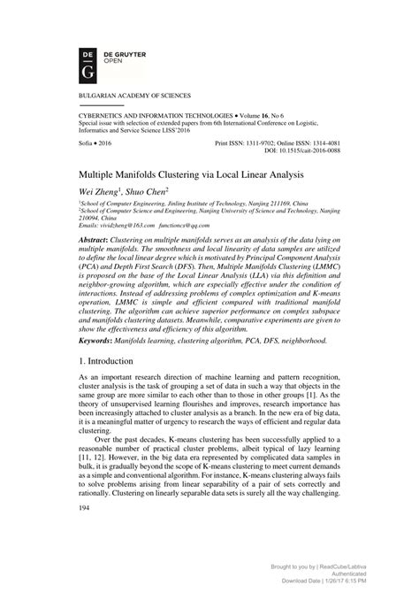 Pdf Multiple Manifolds Clustering Via Local Linear Analysis