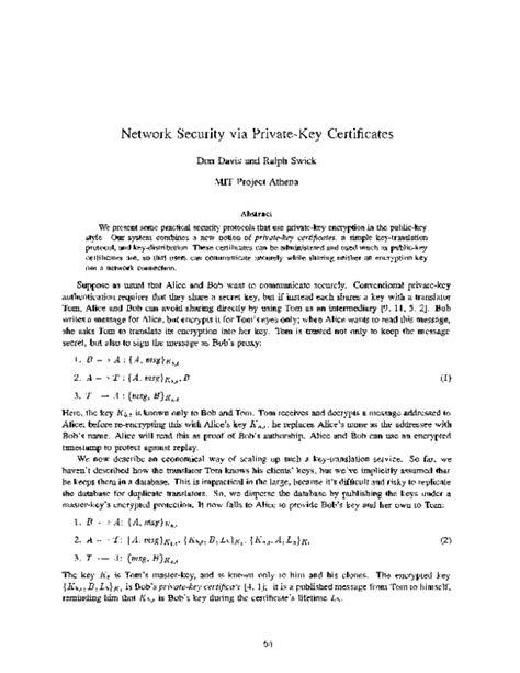 Pdf Network Security Via Private Key Certificates
