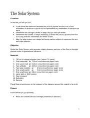 Lab 3 Solar System Docx The Solar System Overview In This Lab You Will You Will Scale Down