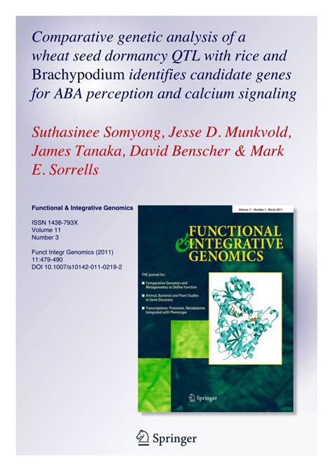 Pdf Comparative Genetic Analysis Of A Wheat Seed Dormancy Qtl With