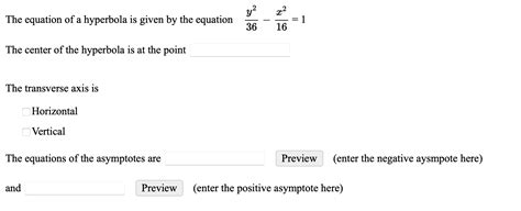 Solved The Equation Of A Hyperbola Is Given By The Equation