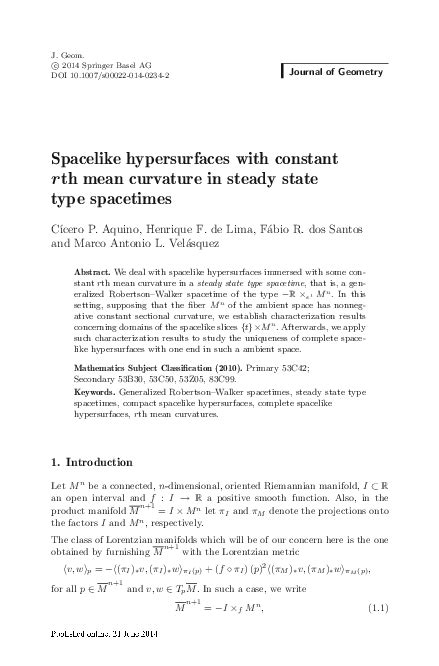 Pdf Spacelike Hypersurfaces With Constant Rth Mean Curvature In Steady State Type Spacetimes