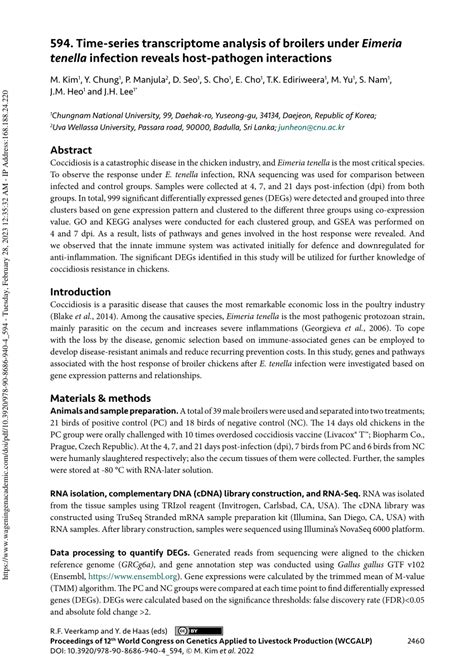 Pdf 594 Time Series Transcriptome Analysis Of Broilers Under Eimeria Tenella Infection