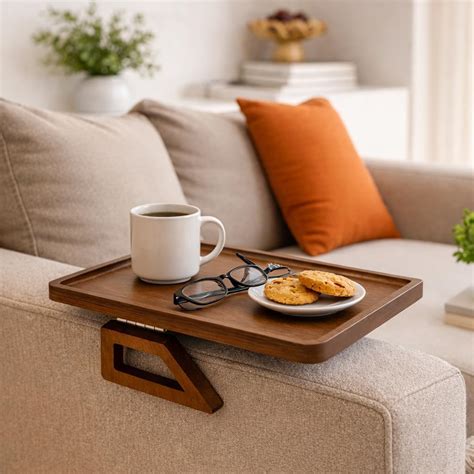 Kandohaus Sofa Table Tray Bamboo Couch Armrest Table
