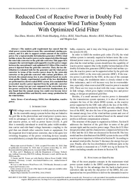 Pdf Reduced Cost Of Reactive Power In Doubly Fed Induction Generator