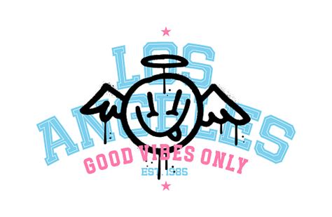 로스 앤젤레스 좋은 분위기 만 대표팀 슬로건 텍스트 대학 스타일의 타이포그래피와 천사 낙서 그림 패션 그래픽 티셔츠 인쇄에 대 한 벡터 일러스트 레이 션 디자인 0명에 대한