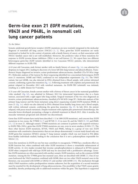 Pdf Germ Line Exon 21 Egfr Mutations V843i And P848l In Nonsmall Cell Lung Cancer Patients
