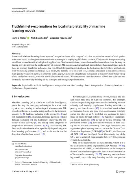 Pdf Truthful Meta Explanations For Local Interpretability Of Machine Learning Models Ioannis
