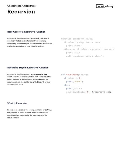 Algorithms Recursion Cheatsheet Codecademy Pdf Function