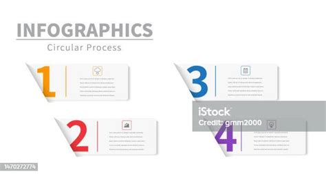 최소한의 인포그래픽 디자인 템플릿입니다 4 가지 다채로운 요소 비즈니스 프로젝트 개발 프로세스의 4 연속 단계의 개념 데이터 시각화를 위한 현대적인 평면 벡터 그림 