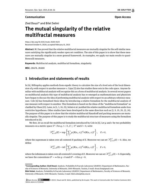 Pdf The Mutual Singularity Of The Relative Multifractal Measures