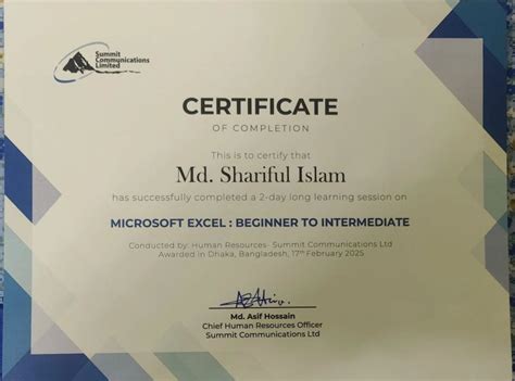 Excel Certification Learning Dataskills Professionalgrowth Scomm Stl Md Shariful Islam