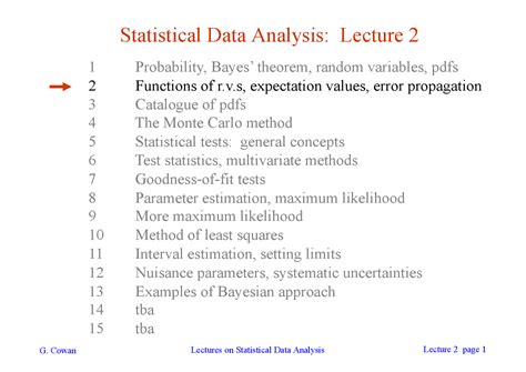 Functions Of A Random Variable Computing And Statistical Data Analysis Lecture 02 Slides Physics