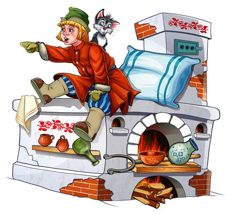 Иллюстрация Емеля на печи в стиле детский, персонажи
