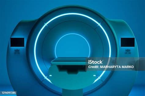 Mri 기계 어두운 파란색 배경에 자기 공명 이미징 기계 개념 의학 기술 미래 3d 렌더링 3d 일러스트레이션 복사 공간 Mri 스캔에 대한 스톡 사진 및 기타 이미지