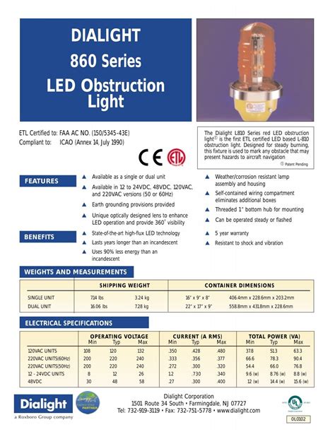 Dialight 860 Series Led Obstruction Light
