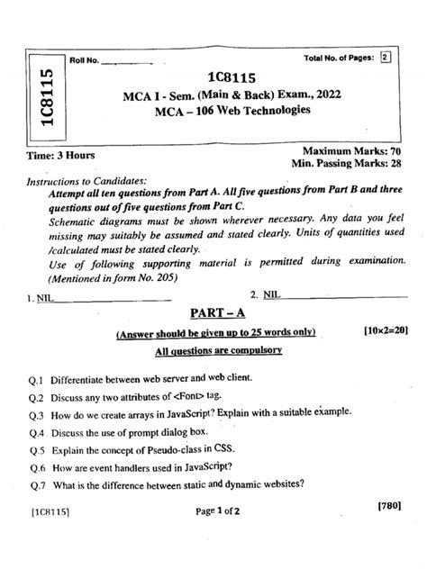 mca 1 sem web technologies 1c8115 2022 pdf php java script