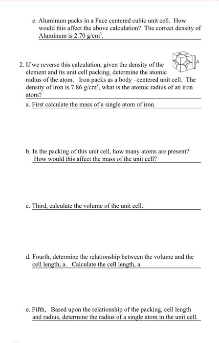Solved Unit Cell Calculations Name We Can Unit Cells The Chegg