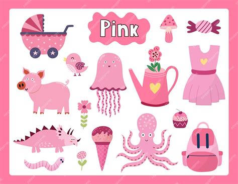 Premium Vector Set Of Pink Color Objects Primary Colors Flashcard