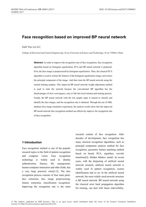Pdf Face Recognition Based On Improved Bp Neural Network
