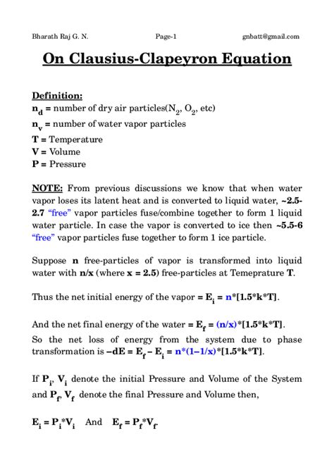 Pdf On Clausius­ Clapeyron Equation