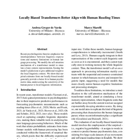 Locally Biased Transformers Better Align With Human Reading Times Acl Anthology