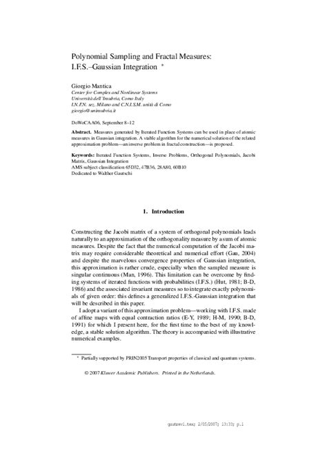 Pdf Polynomial Sampling And Fractal Measures Ifs Gaussian Integration